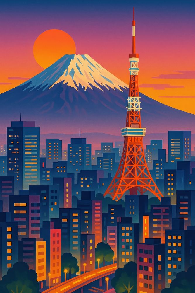 Vibrant Tokyo skyline illustration | Free Photo Illustration - rawpixel