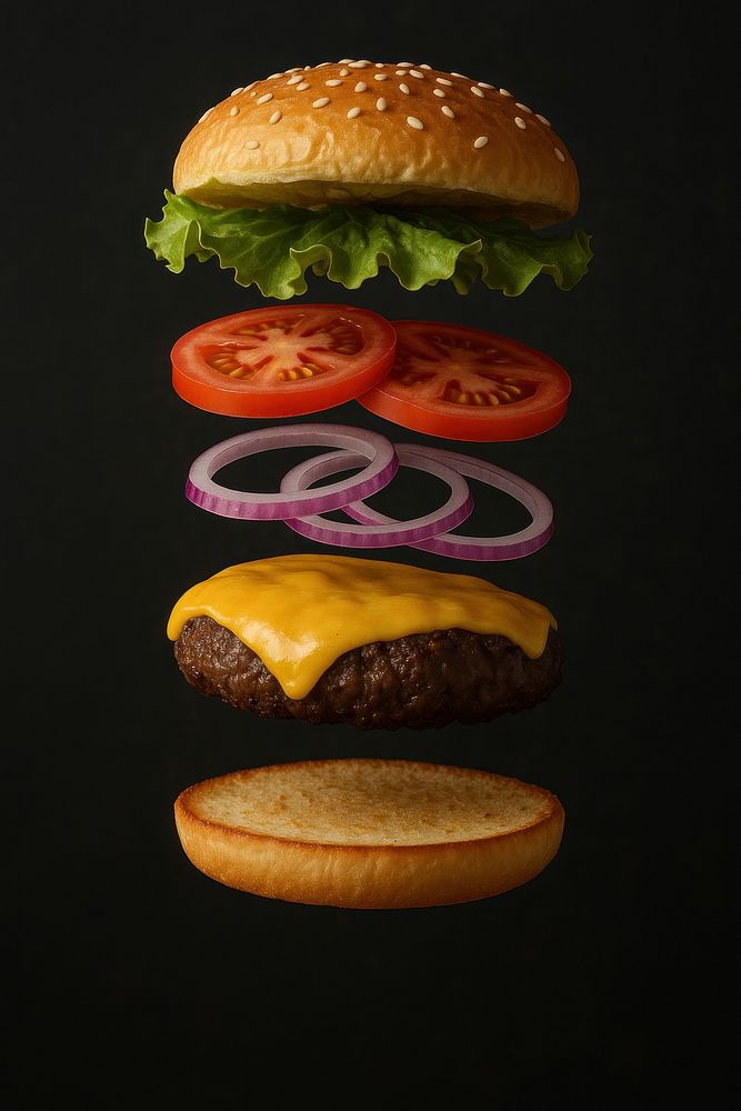 Deconstructed gourmet cheeseburger layers. | Free Photo - rawpixel
