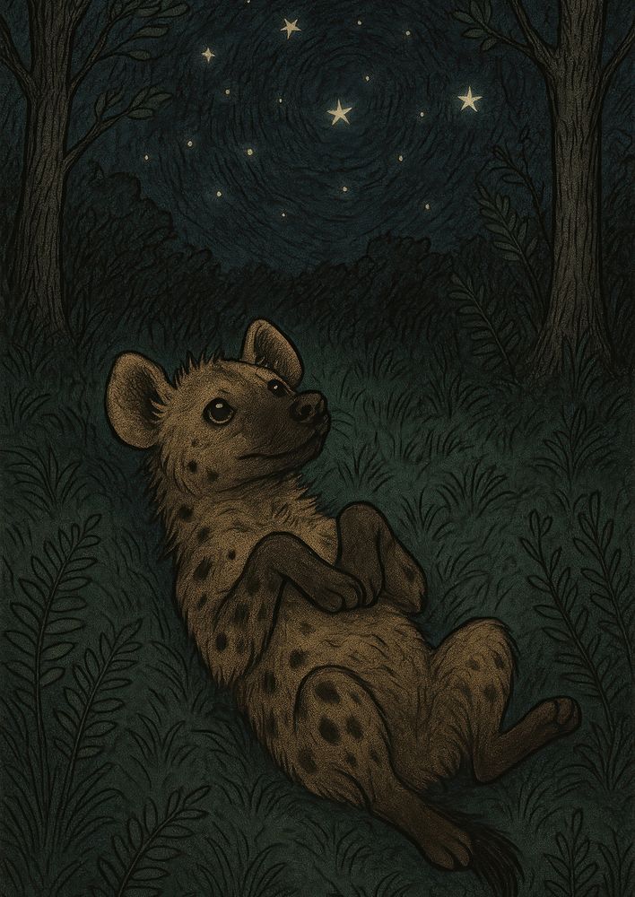 Hyena stargazing in forest | Free Photo Illustration - rawpixel