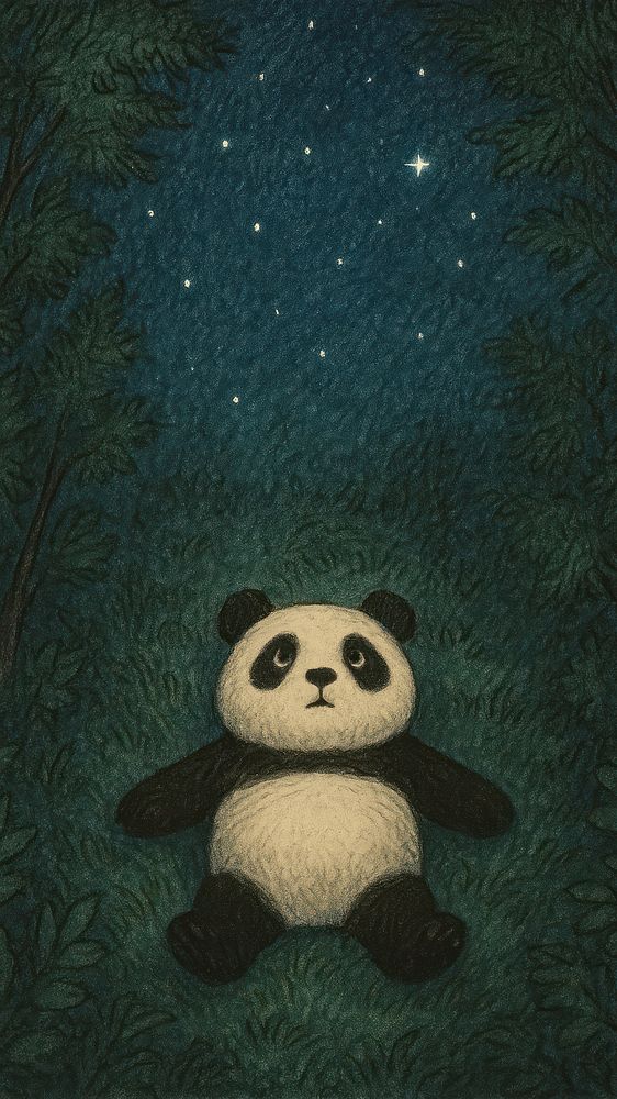 Panda stargazing in forest night | Free Photo Illustration - rawpixel