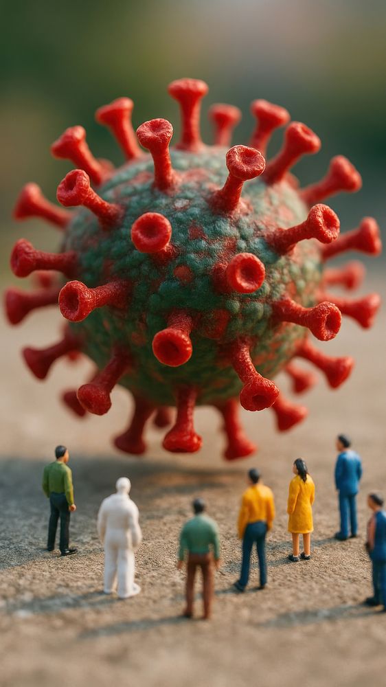 Miniature figures facing virus model | Free Photo - rawpixel