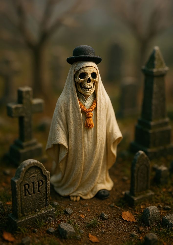 Skeleton in graveyard wearing cloak | Free Photo - rawpixel