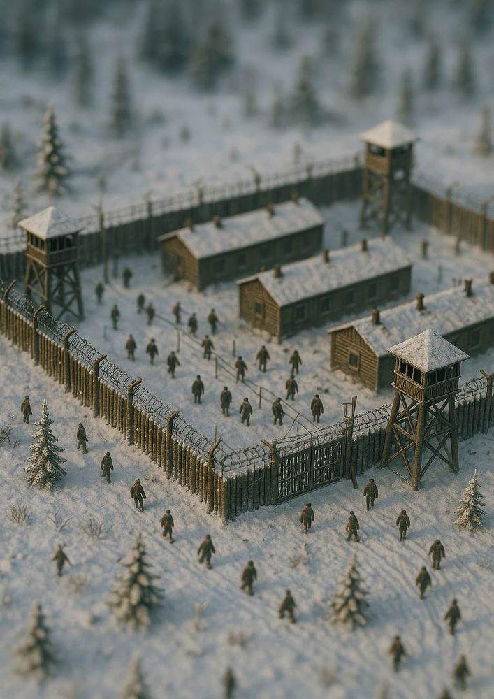 Miniature winter prison camp scene | Free Photo - rawpixel