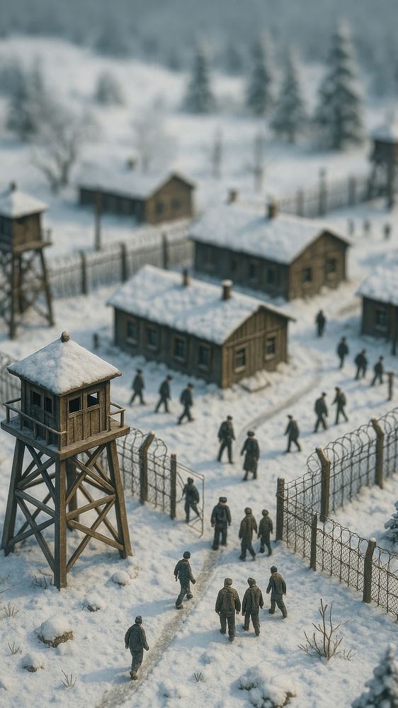 Snowy prison camp scene | Free Photo - rawpixel