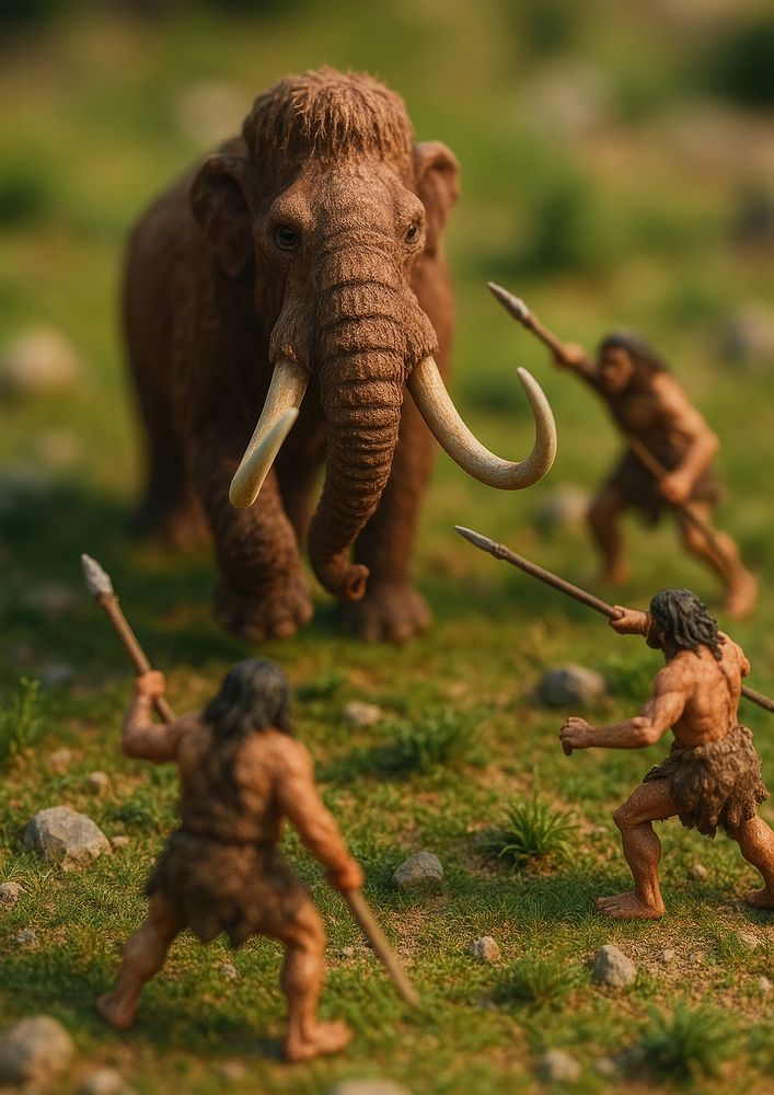 Prehistoric hunt with mammoth | Free Photo - rawpixel