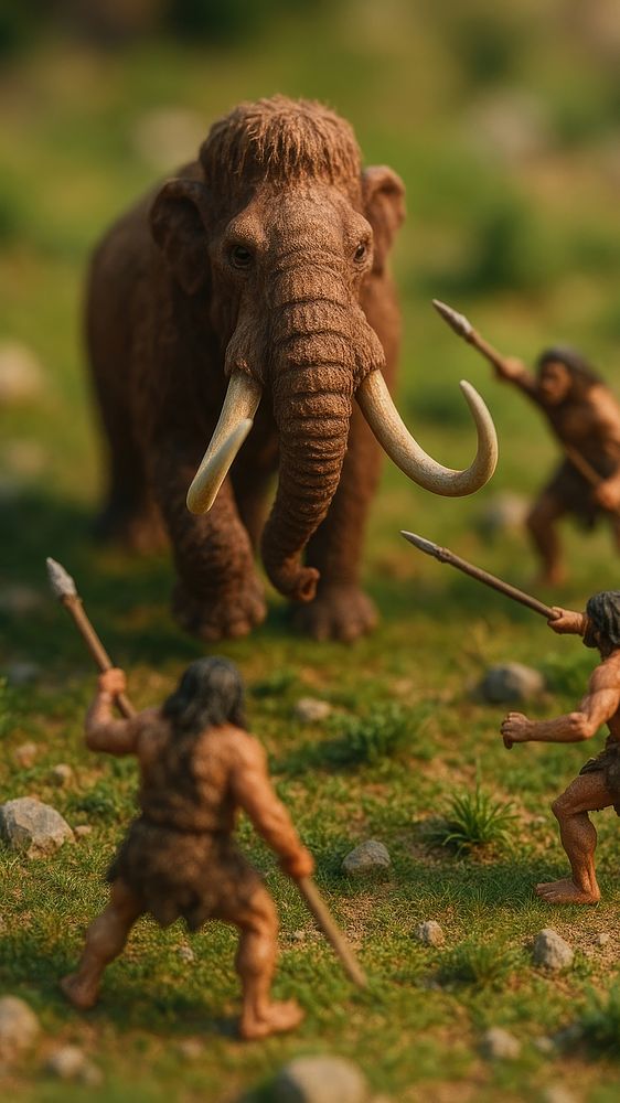 Prehistoric mammoth hunting scene | Free Photo - rawpixel