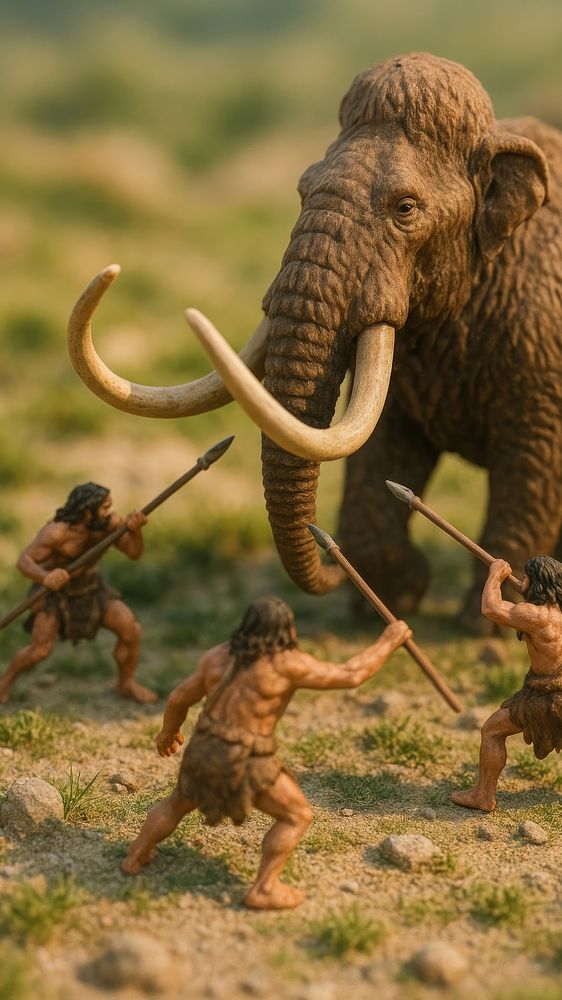 Prehistoric hunt with mammoth. | Free Photo - rawpixel