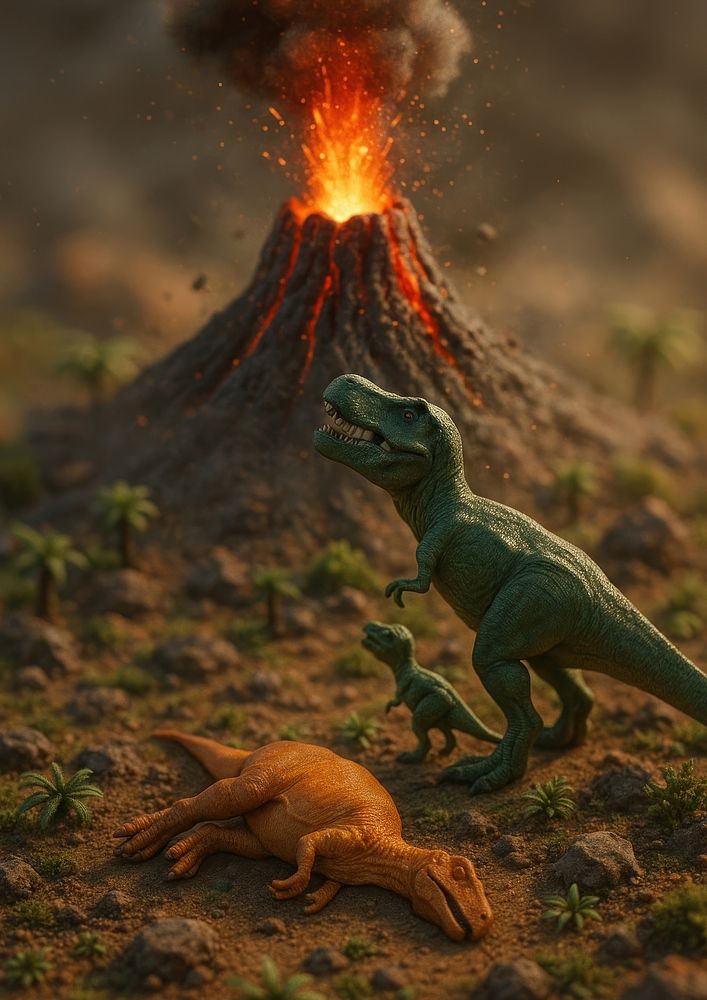 Dinosaurs near erupting volcano | Free Photo - rawpixel