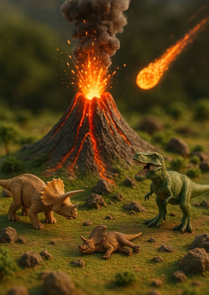 Dinosaurs near erupting volcano. | Free Photo - rawpixel
