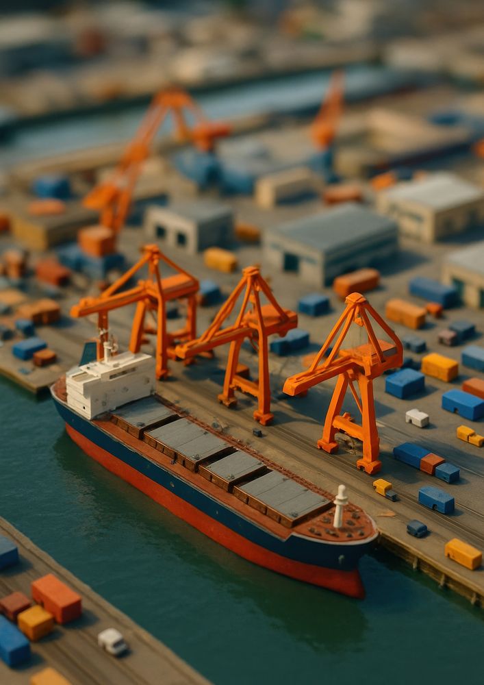 Miniature port with cargo ship | Free Photo - rawpixel