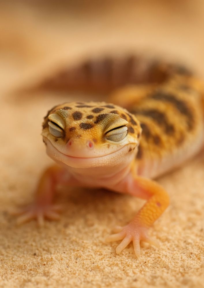 Smiling leopard gecko on sand | Free Photo - rawpixel