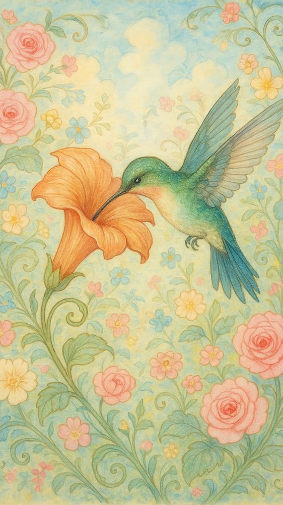 Whimsical hummingbird floral illustration | Free Photo Illustration ...