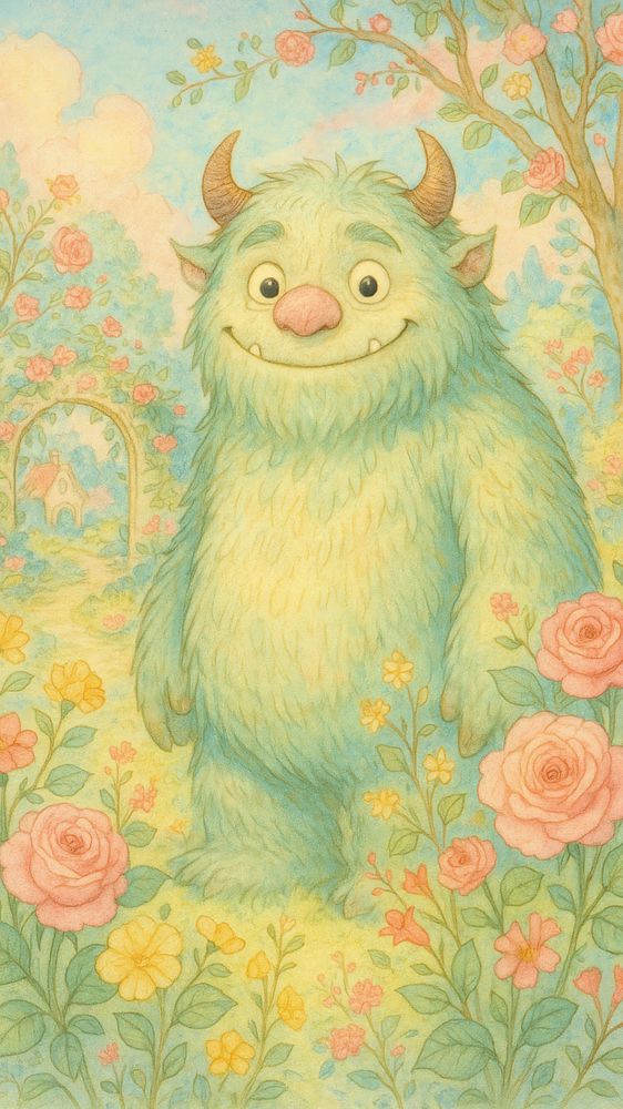 Charming monster in whimsical garden | Free Photo Illustration - rawpixel