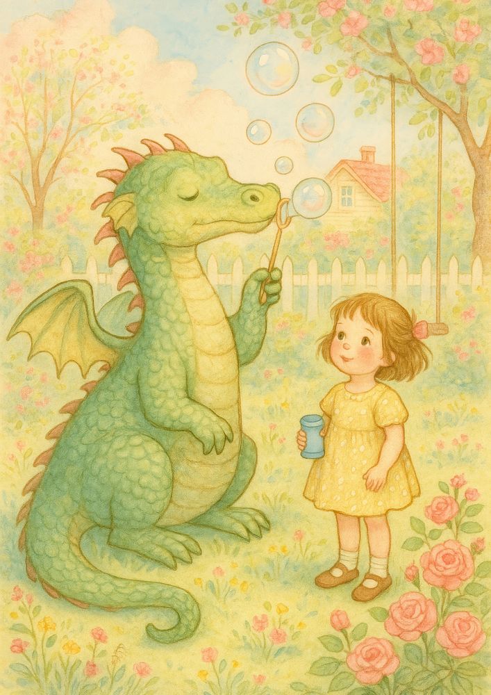 Whimsical dragon and child illustration | Free Photo Illustration ...