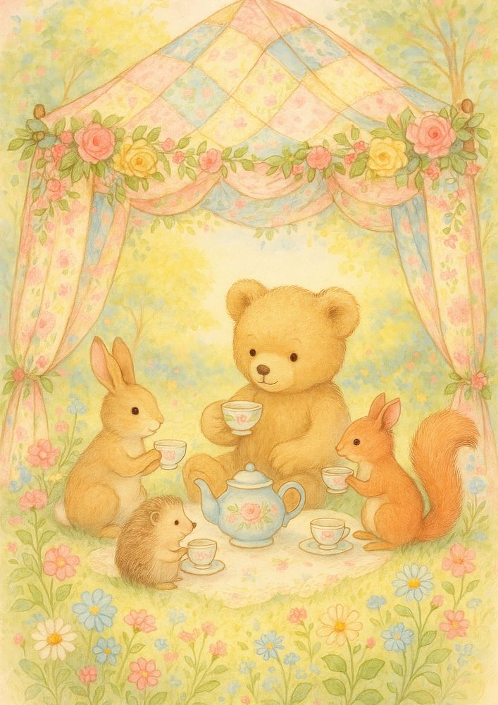 Whimsical woodland animals' tea party | Free Photo Illustration - rawpixel