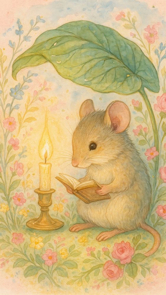 Whimsical mouse reading candlelight | Premium Photo Illustration - rawpixel