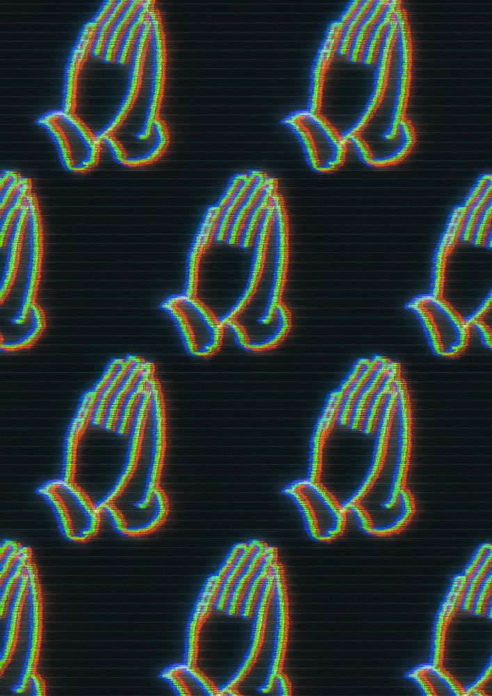 Retro neon praying hands pattern | Free Photo Illustration - rawpixel