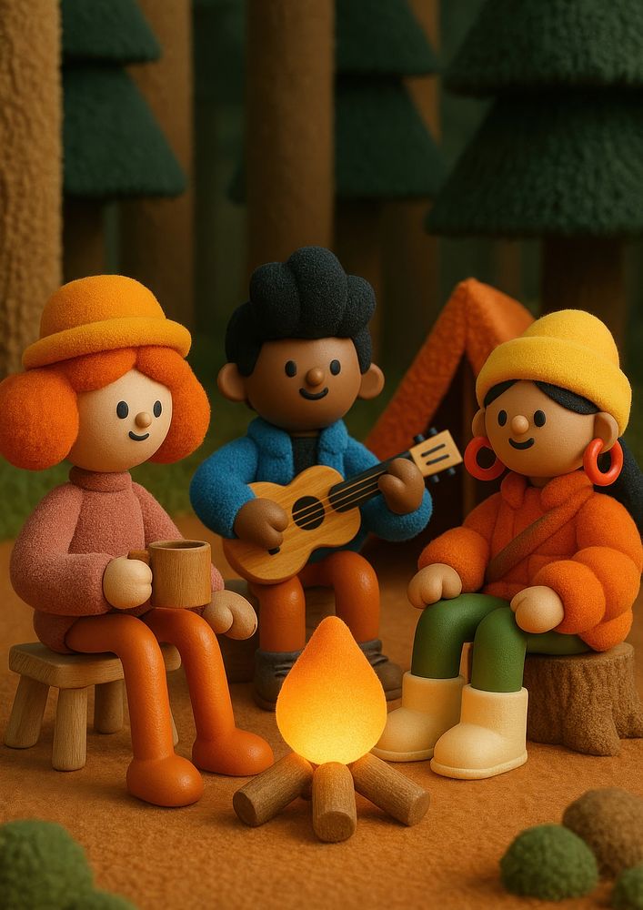 Cozy camping clay figures | Free Photo Illustration - rawpixel