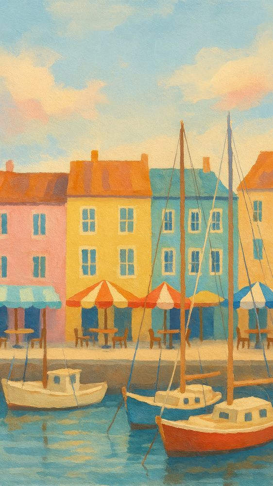 Colorful coastal townscape illustration | Free Photo Illustration ...