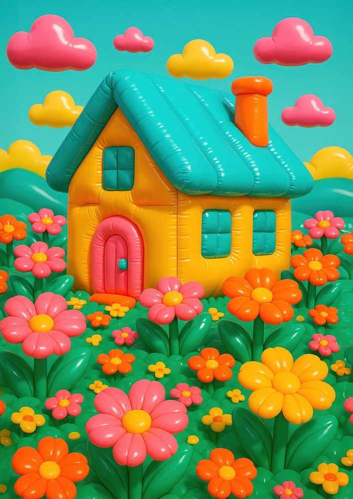 Colorful inflatable house illustration. | Free Photo Illustration ...