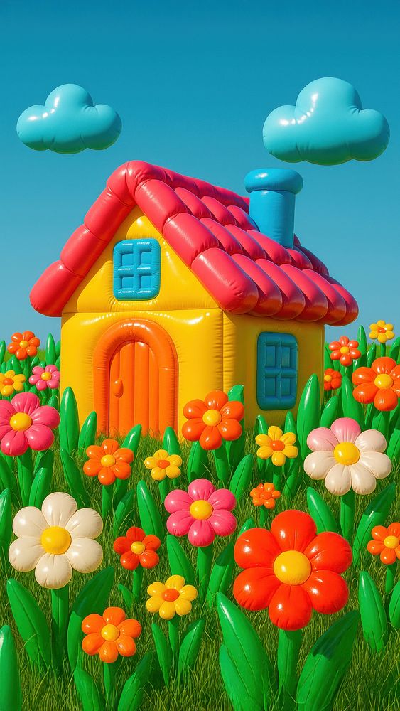 Colorful inflatable house garden | Free Photo Illustration - rawpixel