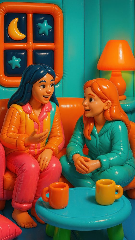 Colorful cozy night conversation | Free Photo Illustration - rawpixel