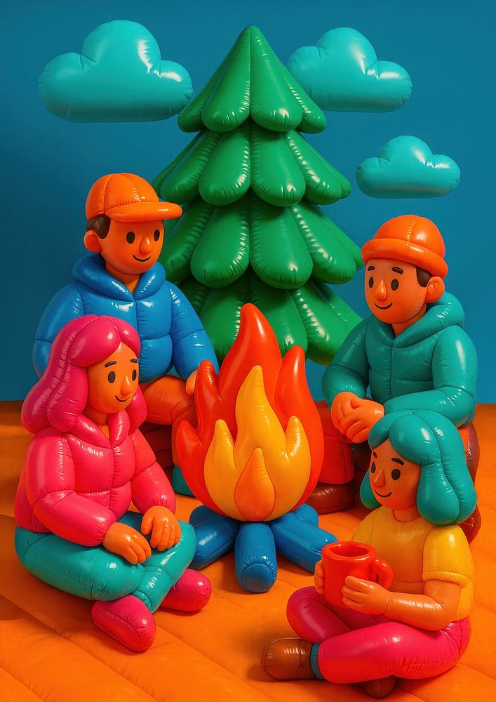 Vibrant inflatable family camping | Free Photo Illustration - rawpixel