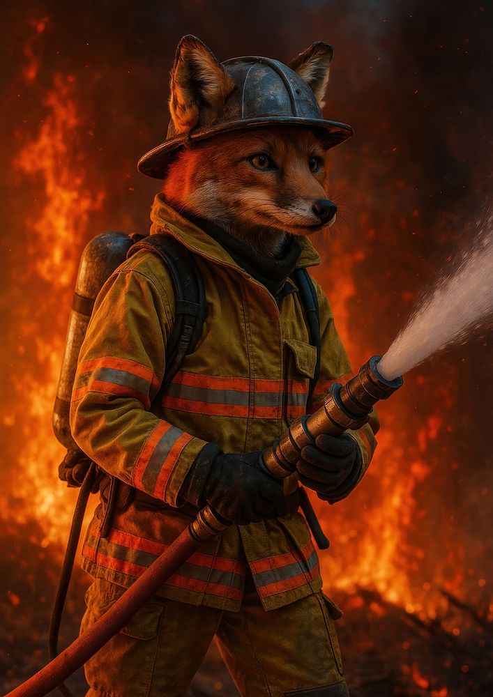 Fox firefighter battling blaze | Free Photo - rawpixel