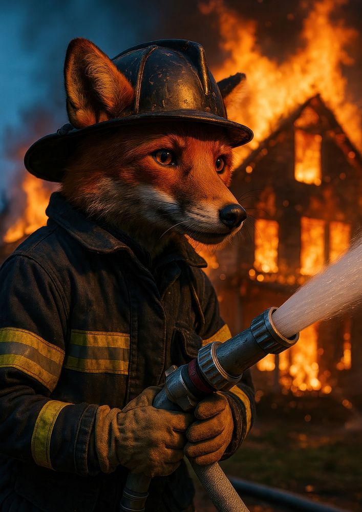 Fox firefighter battling blaze | Free Photo - rawpixel