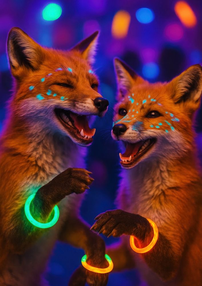 Foxes glowing neon joyfully | Free Photo - rawpixel