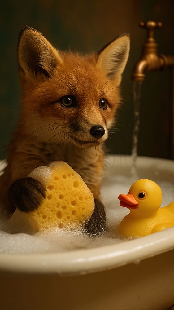 Fox bath with rubber duck | Free Photo - rawpixel