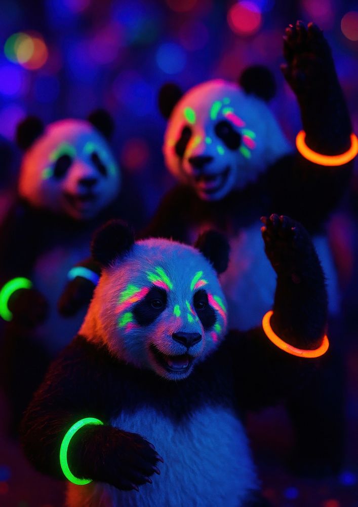 Pandas dancing neon lights | Free Photo - rawpixel