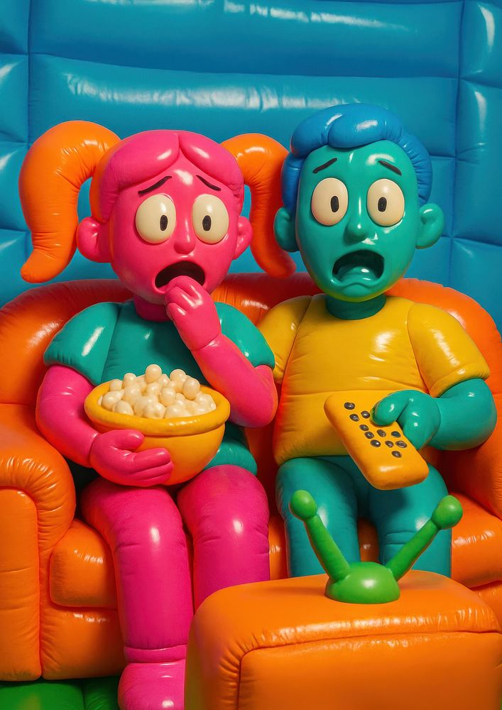 Colorful cartoon characters watching TV | Free Photo Illustration ...