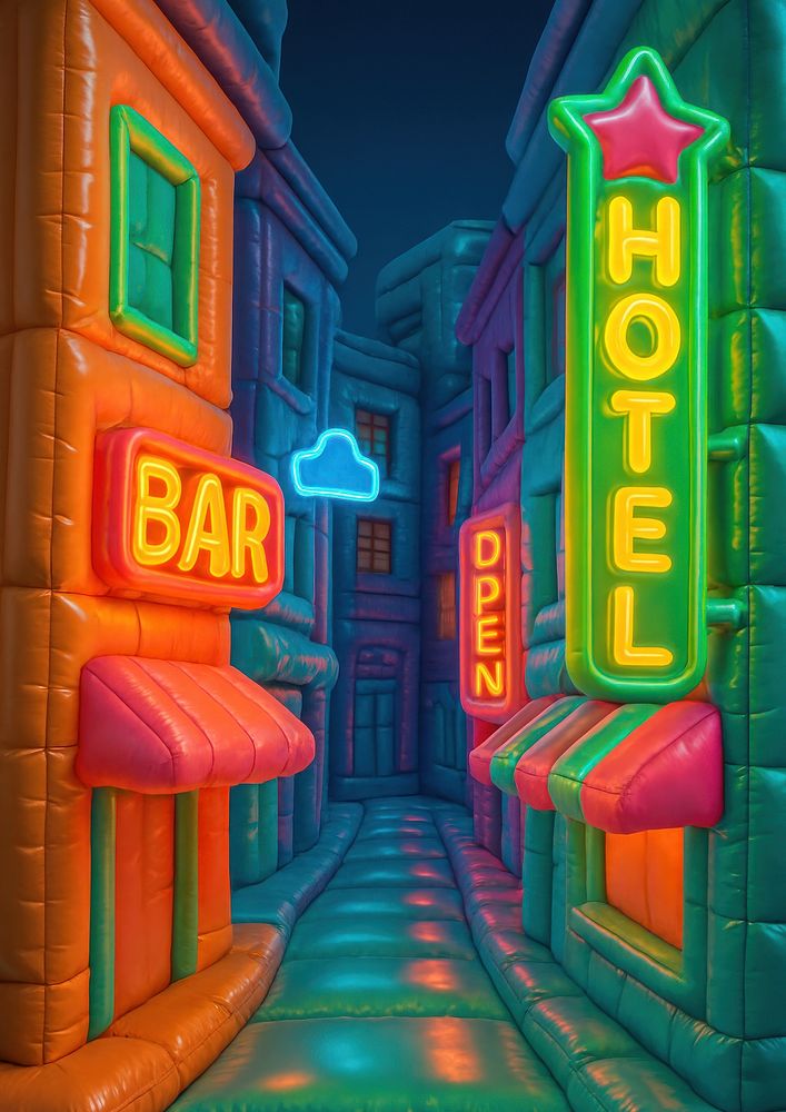 Vibrant neon inflatable cityscape | Free Photo Illustration - rawpixel