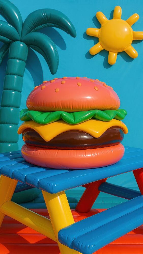 Colorful inflatable burger art. | Free Photo Illustration - rawpixel