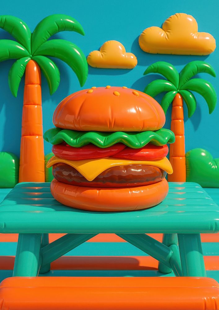 Colorful inflatable burger paradise | Free Photo Illustration - rawpixel
