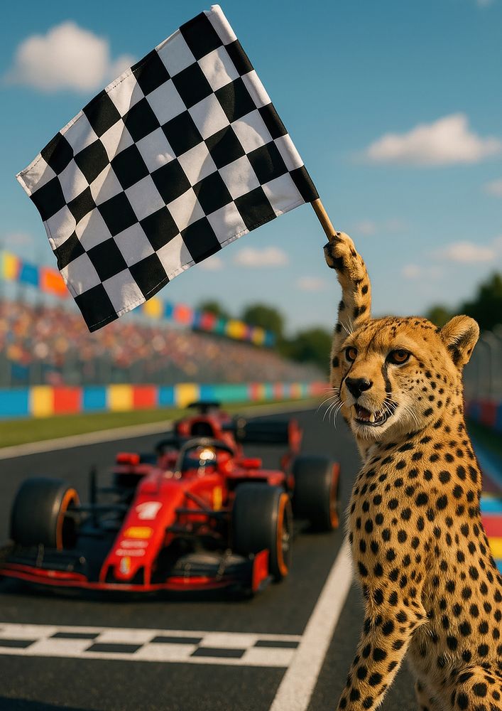 Cheetah waves checkered flag | Free Photo - rawpixel