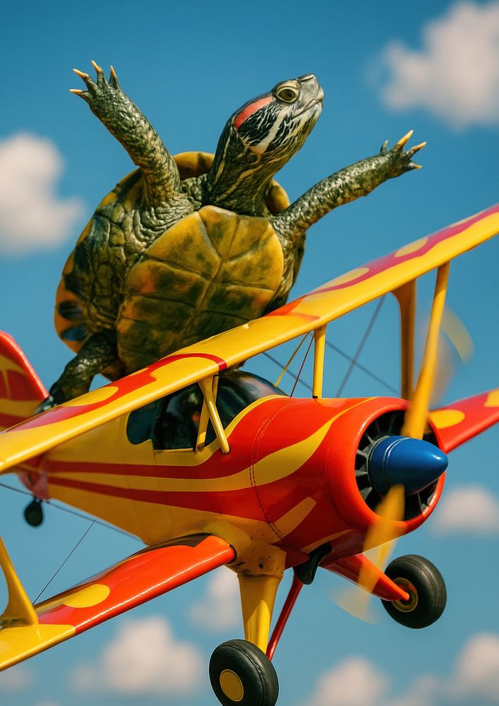 Turtle flying on biplane adventure | Free Photo - rawpixel