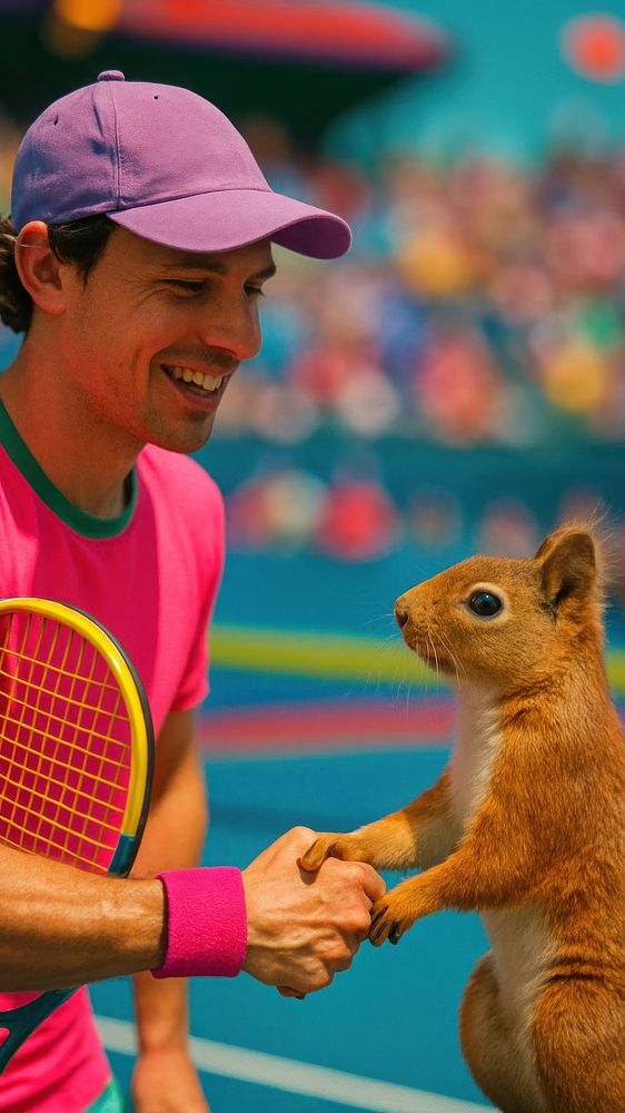Whimsical tennis squirrel handshake | Free Photo - rawpixel