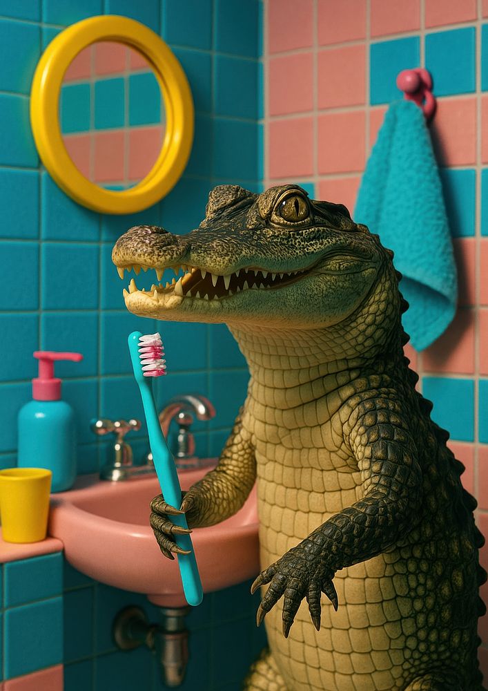 Crocodile brushing teeth humor | Free Photo - rawpixel