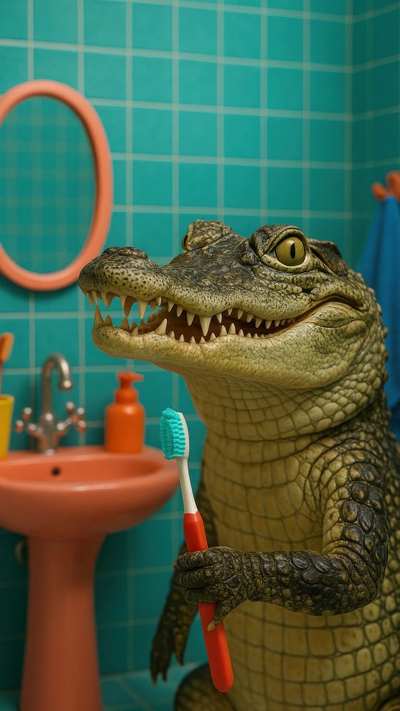 Crocodile brushing teeth humor | Free Photo - rawpixel