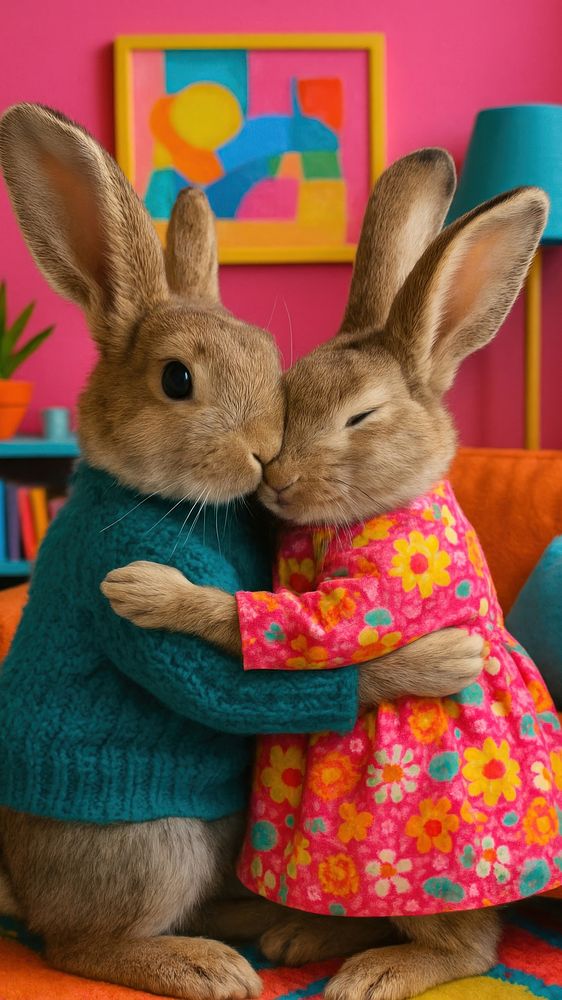 Adorable rabbits hugging joyfully | Free Photo - rawpixel