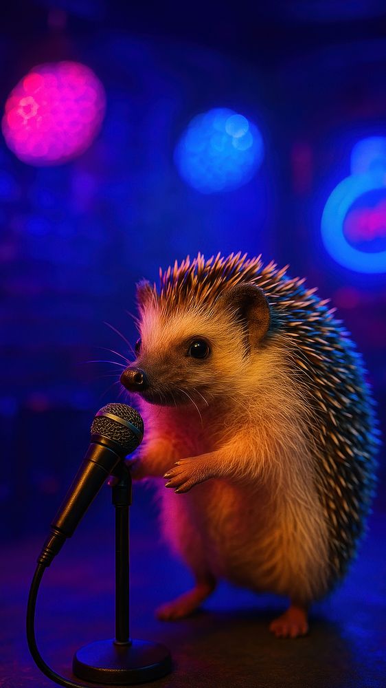Hedgehog singing under neon lights. | Free Photo - rawpixel