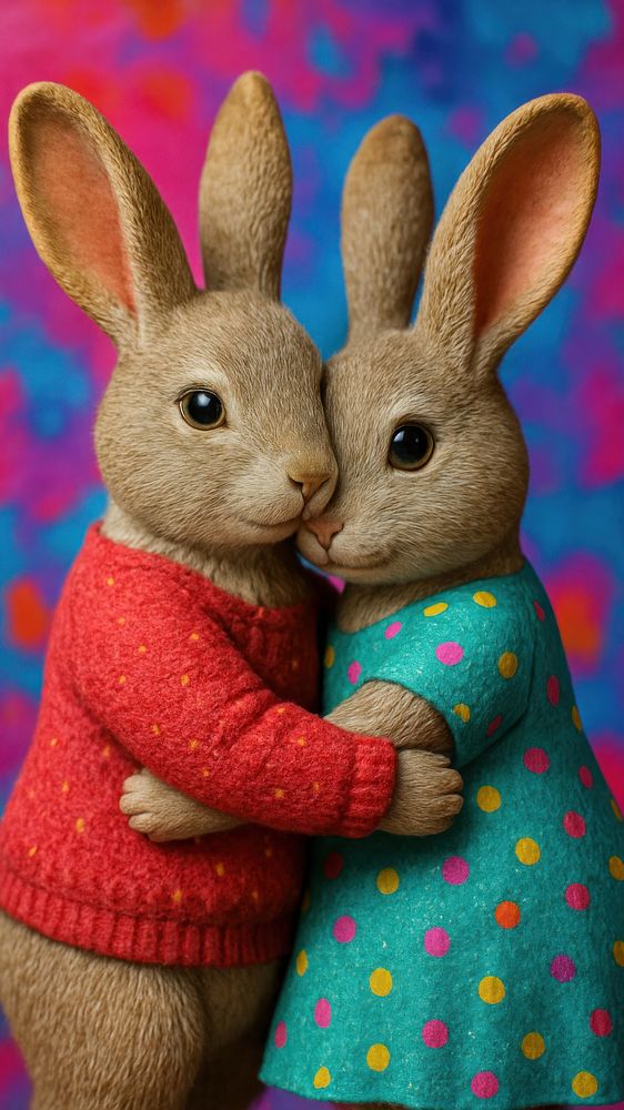 Adorable rabbits hugging joyfully | Free Photo - rawpixel