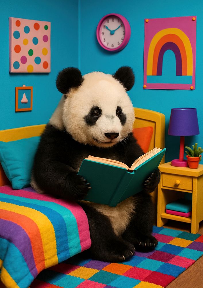 Panda reading colorful room | Free Photo - rawpixel