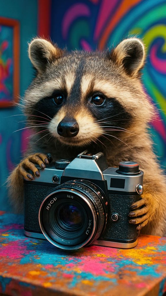 Raccoon photographer vibrant colors | Free Photo - rawpixel