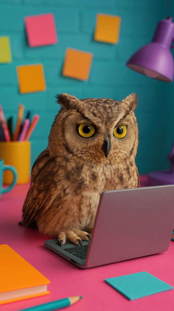 Owl working on laptop wallpaper. | Free Photo - rawpixel