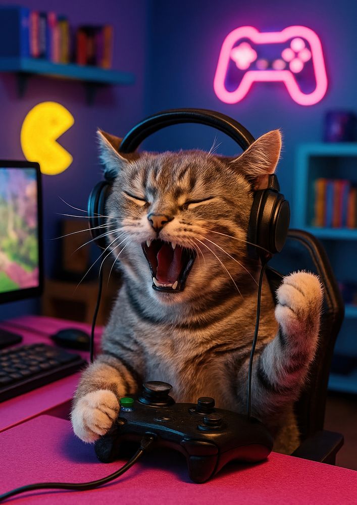 Cat gaming with neon lights | Free Photo - rawpixel