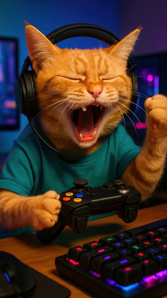 Gamer cat with headset joyfully | Free Photo - rawpixel