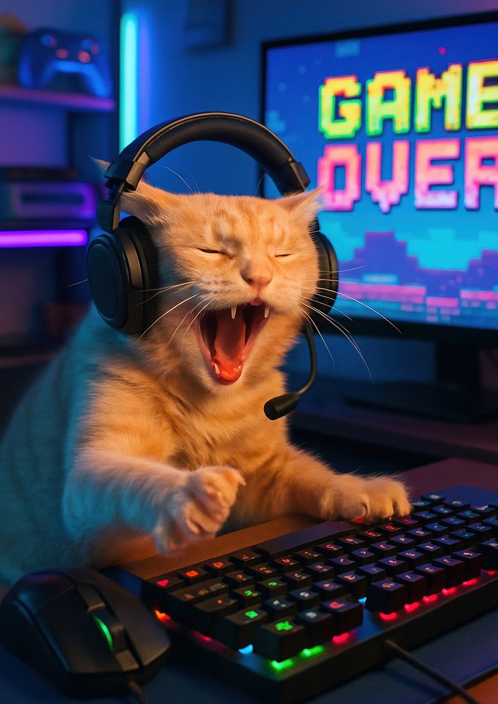 Cat gaming headset keyboard screen | Free Photo - rawpixel